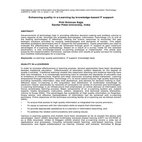 Enhancing Quality In E Learning By Knowledge Based It Support Pdf