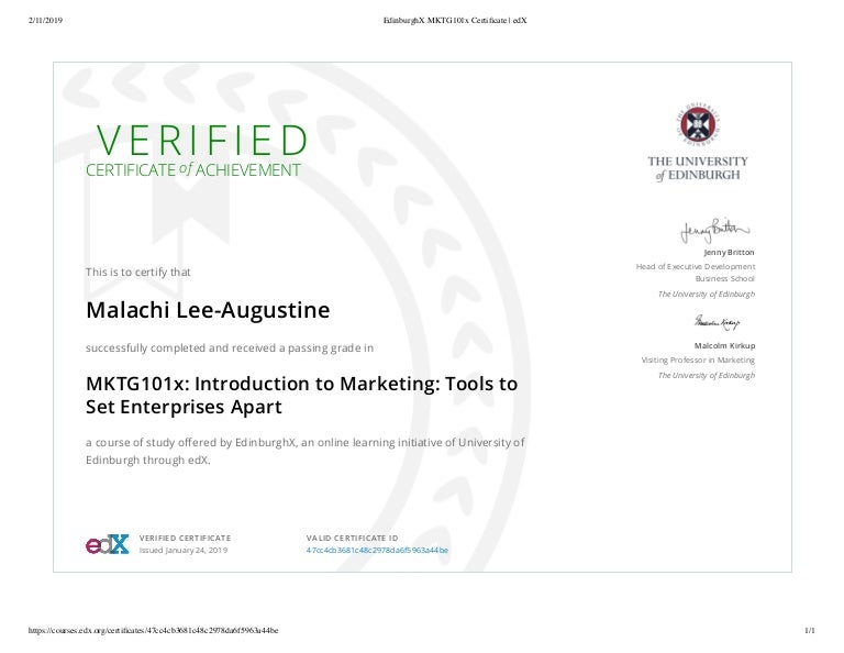 Edinburgh x mktg101x certificate | edx