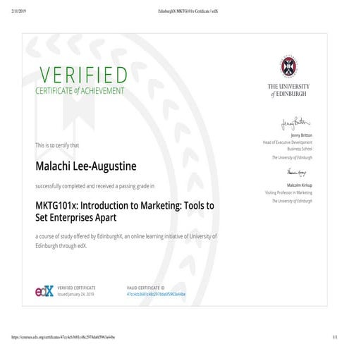 Edinburgh x mktg101x certificate | edx | PDF