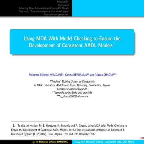 Using MDA With Model Checking to Ensure the Development of Consistent AADL Models | PDF