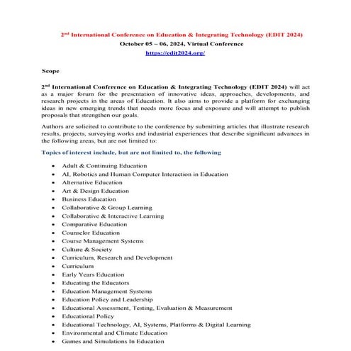 2nd International Conference on Education & Integrating Technology ...