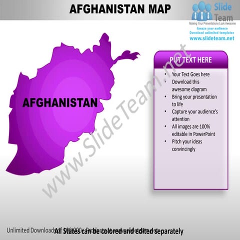 Editable afghanistan power point map with capital and flag templates ...