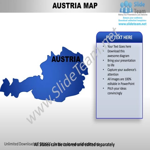 Editable austria power point map with capital and flag templates slides ...