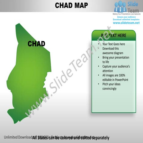 Editable chad power point map with capital and flag templates slides ...