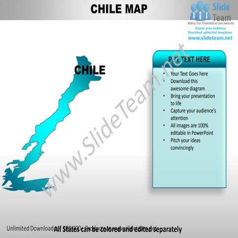 Editable chile power point map with capital and flag templates slides ...