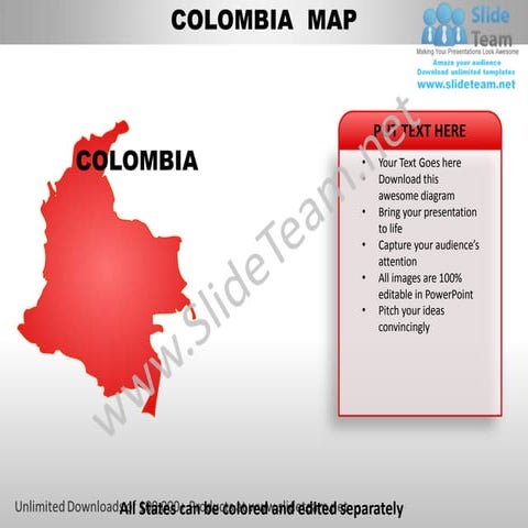 Editable colombia power point map with capital and flag templates ...