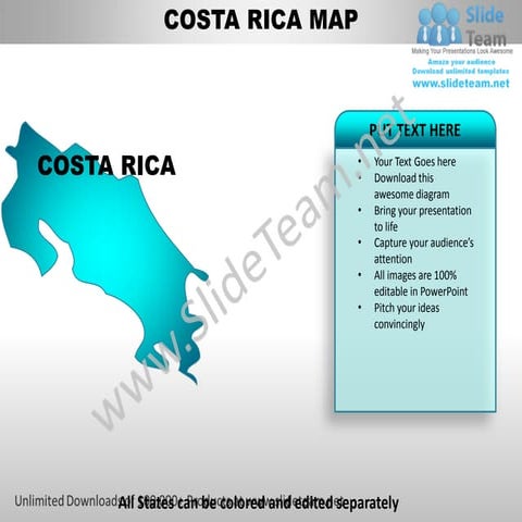 Editable costa rica power point map with capital and flag templates ...