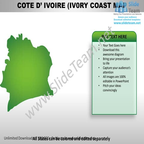 Editable cote d'ivoire (ivory coast power point map with capital and ...
