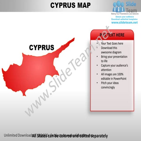 Editable cyprus power point map with capital and flag templates slides ...