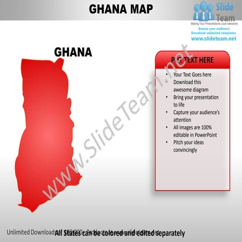 Editable ghana power point map with capital and flag templates slides ...