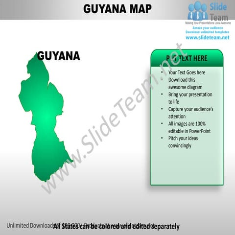 Editable guyana power point map with capital and flag templates slides ...