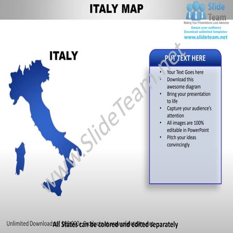 Editable italy power point map with capital and flag templates slides ...