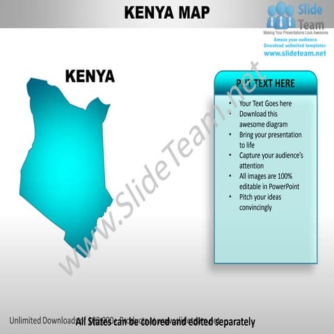 Editable kenya power point map with capital and flag templates slides ...