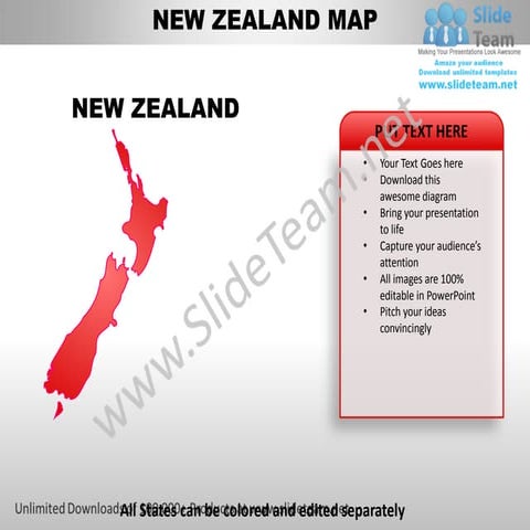 Editable new zealand power point map with capital and flag templates ...