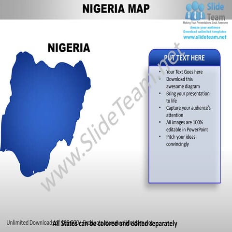 Editable nigeria power point map with capital and flag templates slides ...