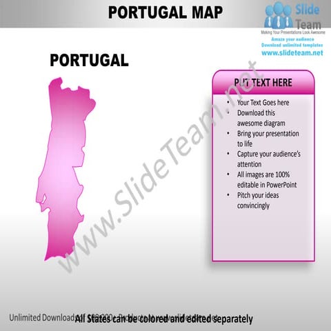 Editable portugal power point map with capital and flag templates ...