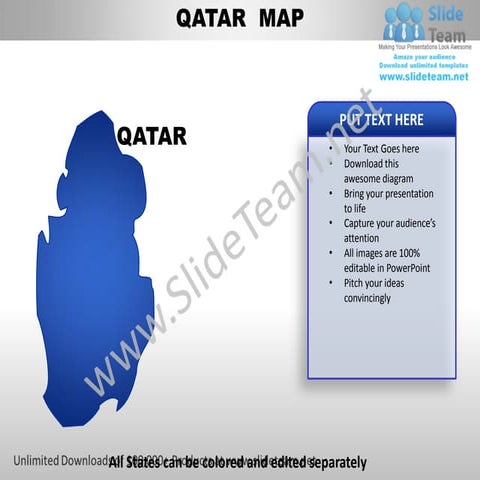 Editable qatar power point map with capital and flag templates slides ...
