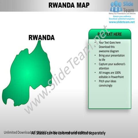 Editable rwanda power point map with capital and flag templates slides ...
