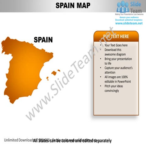 Editable spain power point map with capital and flag templates slides ...
