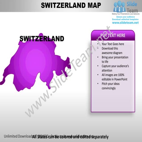 Editable switzerland power point map with capital and flag templates ...