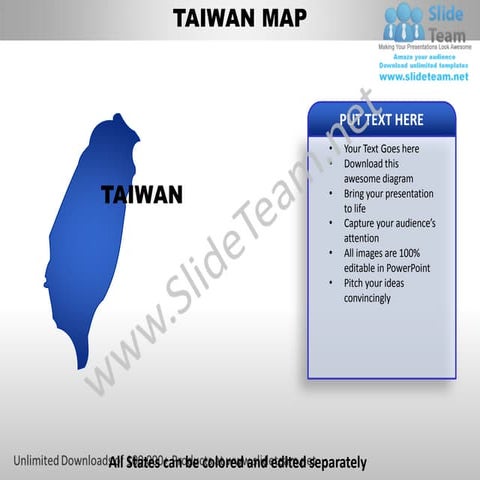 Editable taiwan power point map with capital and flag templates slides ...