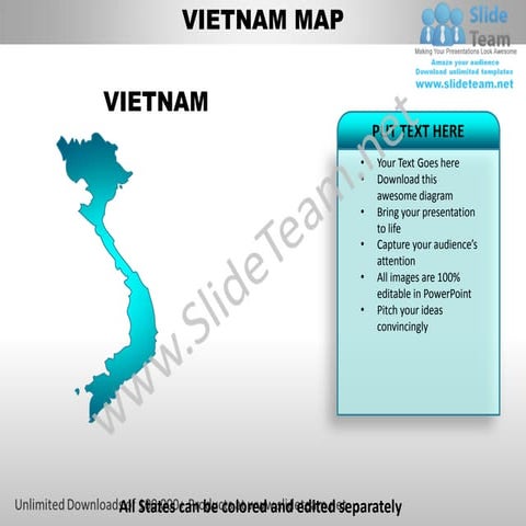 Editable vietnam power point map with capital and flag templates slides ...