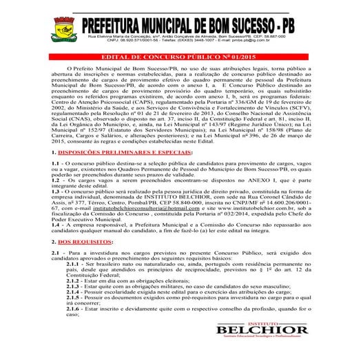 Edital do concurso de Bom Sucesso PB | PDF
