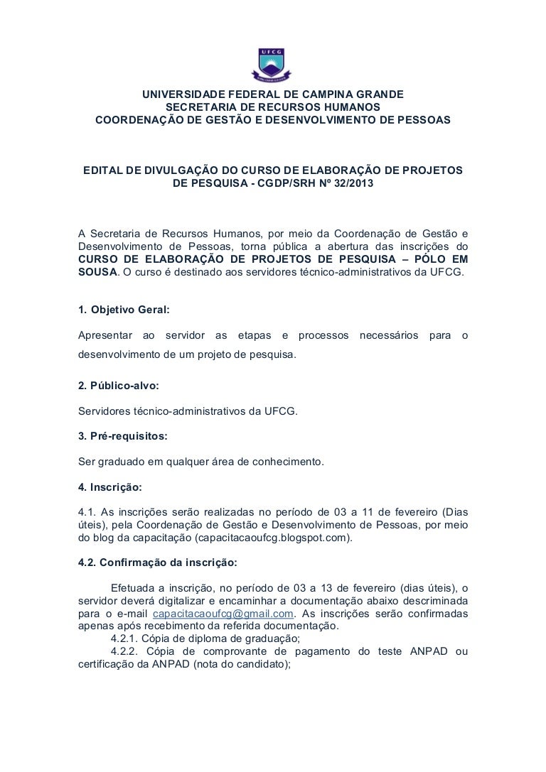 Edital de elaboração de projetos sousa