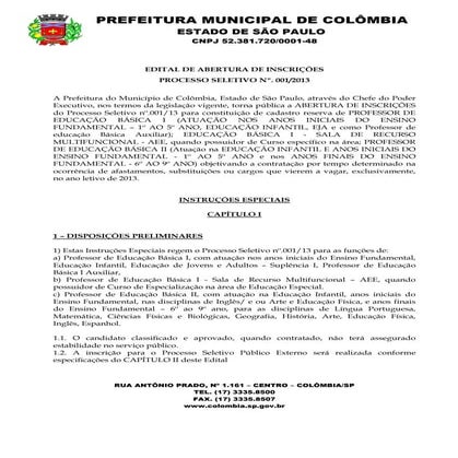 Edital De Processo Seletivo Professor 2013 Pdf