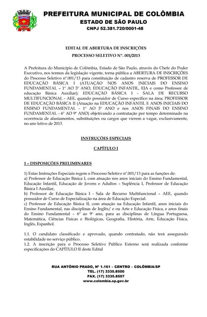 Edital De Processo Seletivo Professor 2013 Pdf