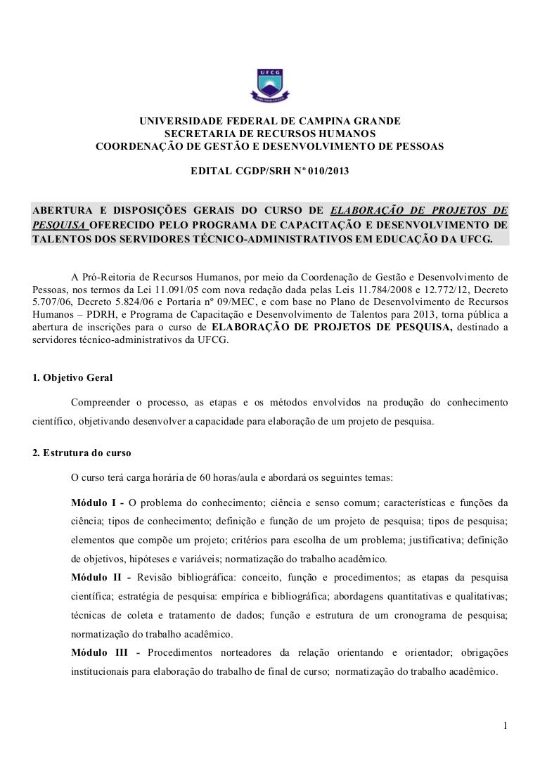 Edital elaboração de projetos