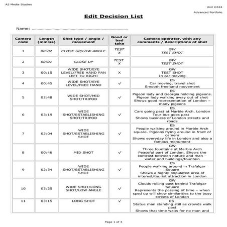 Edit Decision List | DOC | Video Production | Content Production