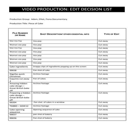 Edit decision list | PDF