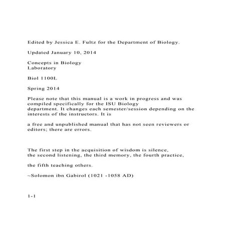 Edited by Jessica E. Fultz for the Department of Biology.U.docx