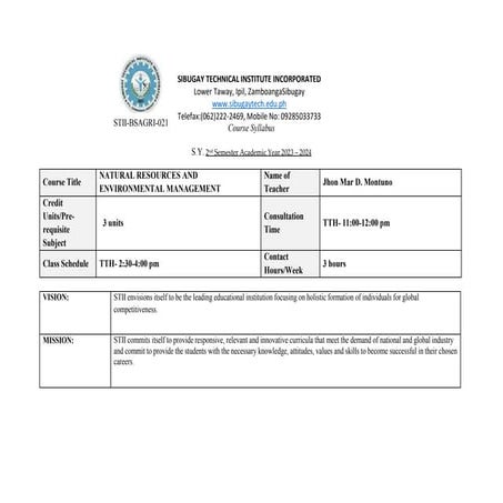 natural resources syllabus- college of agriculture | DOCX