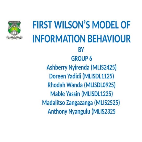 First Wilson's Model of Information Behaviour | PPTX