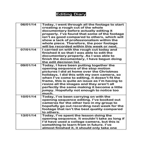 Filming Diary | DOCX
