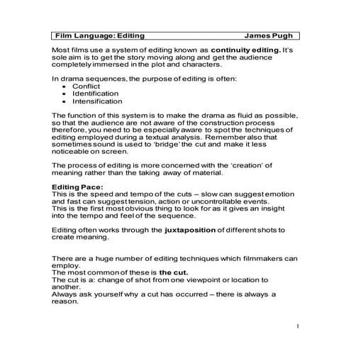 Editing a film - notes | DOCX