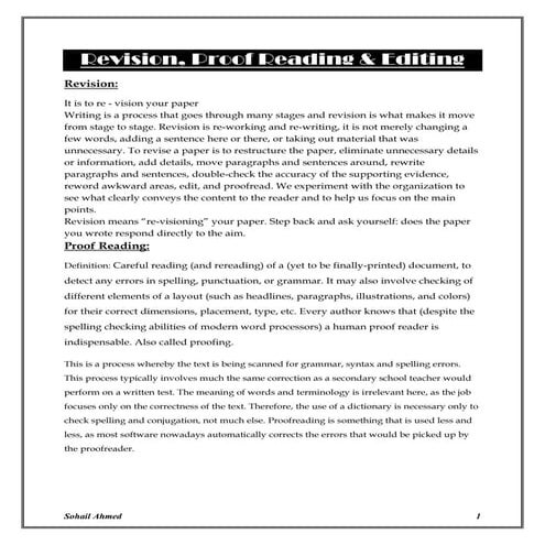 Revision, Editing & Proof reading by Sohail Ahmed | PDF