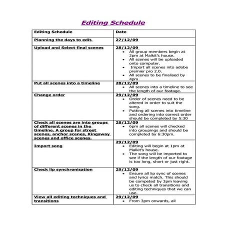 Editing Schedule | DOC