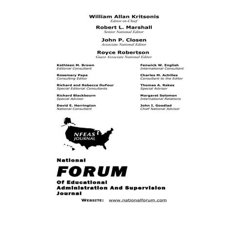 NATIONAL FORUM JOURNALS (Founded 1982) William Allan Kritsonis, Editor ...