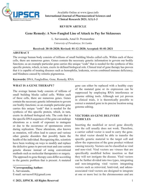 Viral Vector for Gene Therapy | PPTX | Biological Sciences | Science