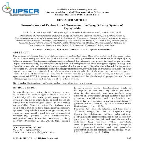 Formulation And Evaluation Of Gastroretentive Drug Delivery System Of Repaglinide Pdf