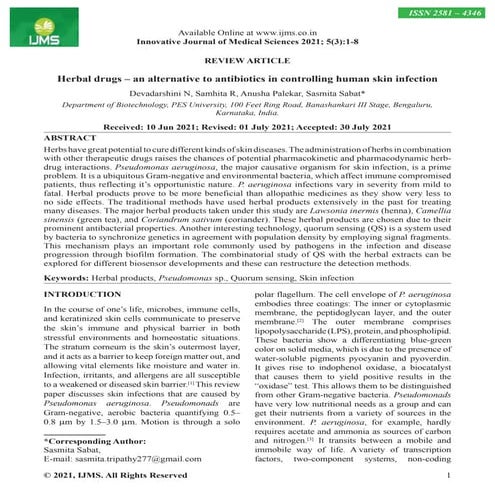 Herbal drugs – an alternative to antibiotics in controlling human skin ...