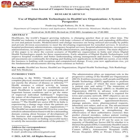 Use of Digital Health Technologies in HealthCare Organization: A System ...