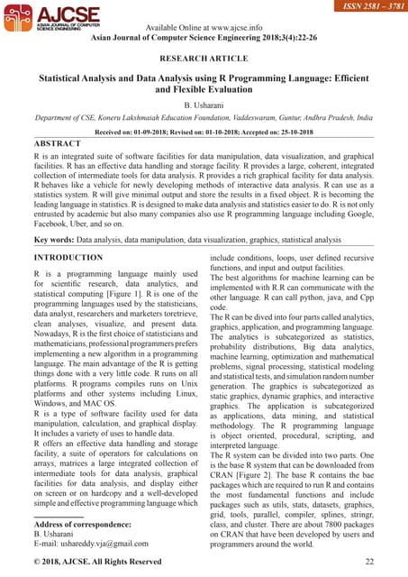 Statistical Analysis And Data Analysis Using R Programming Language 2326