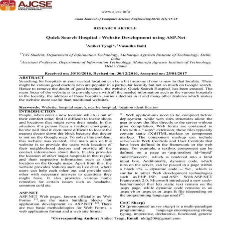 Quick Search Hospital - Website Development using ASP.Net