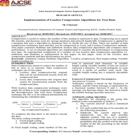 Implementation Of Lossless Compression Algorithms For Text Data Pdf 