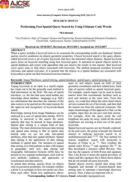 Performing Fast Spatial Query Search By Using Ultimate Code Words Pdf