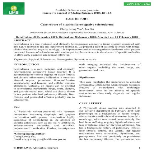 Case Report Of Atypical Seronegative Scleroderma Pdf